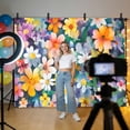 8x6ft Photo Backdrop, Blue Yellow Flowers Soft Polyester Backdrop ...