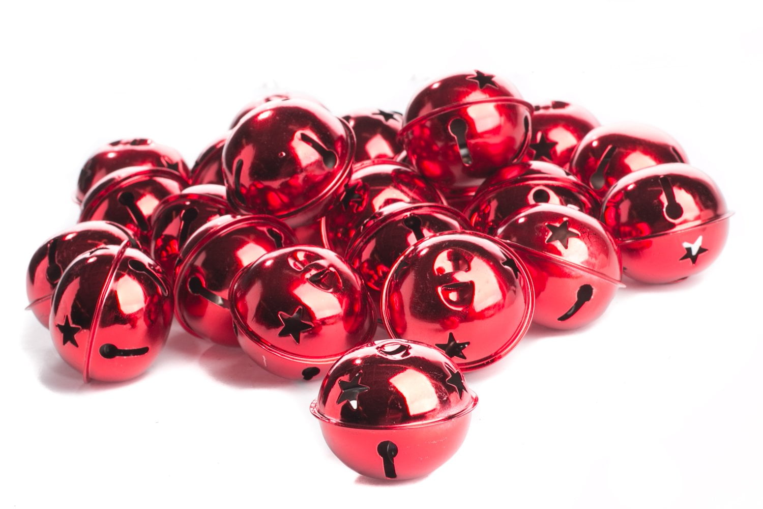 Package of 24 Shiny Red 50mm Christmas Jingle Bells with Star Cutouts ...