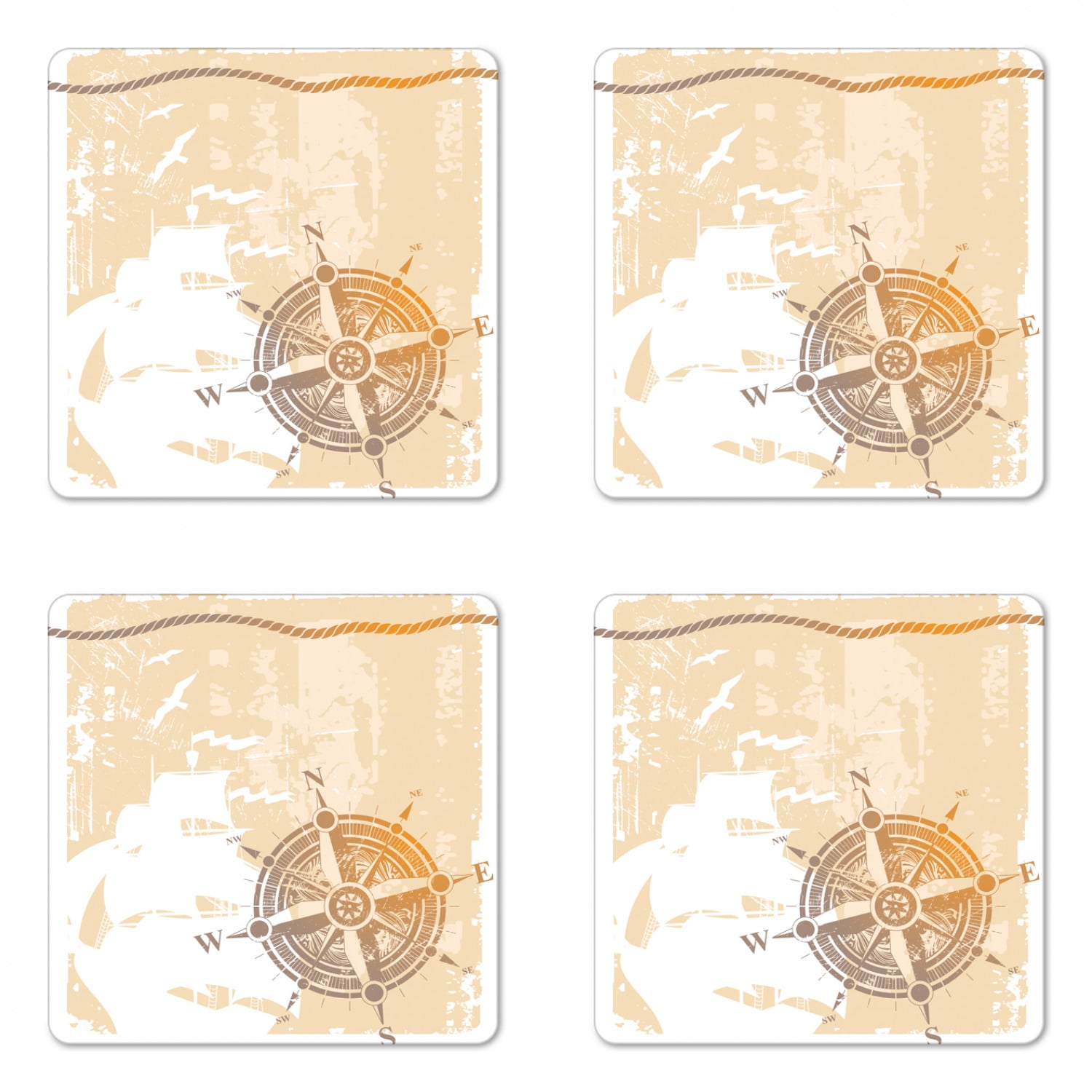 Compass Coaster Set of 4, Nautical Themed Compass Marine Life Inspired ...