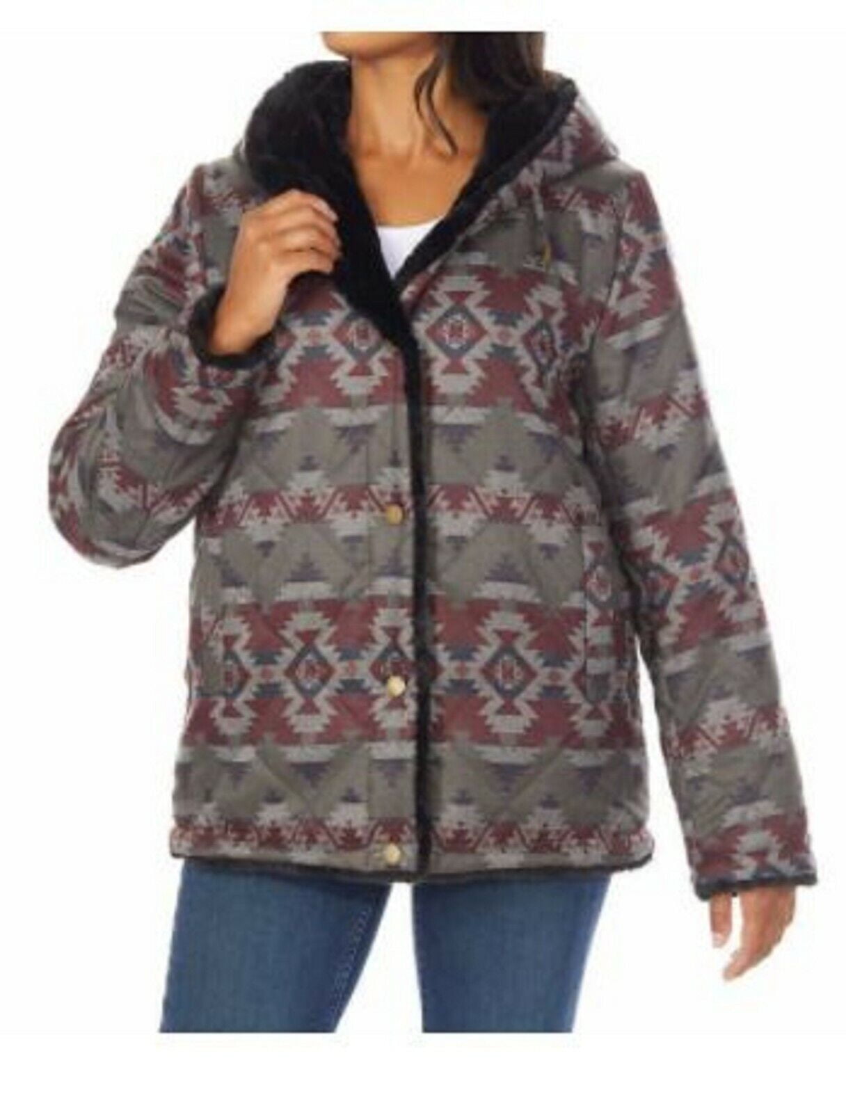 Pendleton Ladies' Reversible Faux Fur Printed Coat (Black, Small) - Walmart.com
