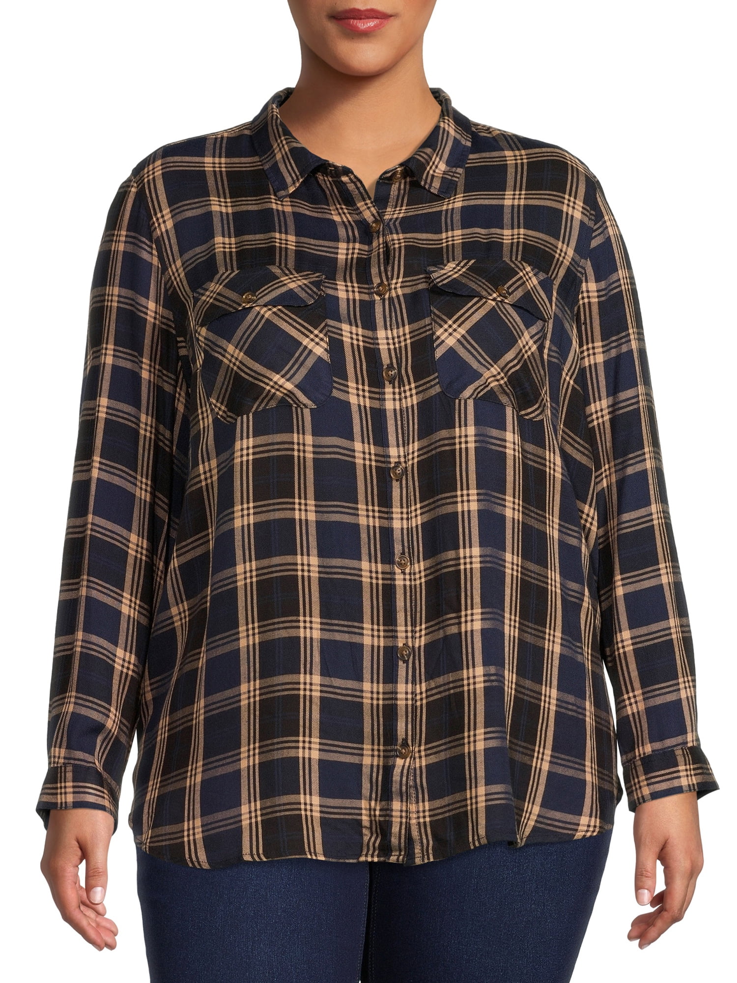 Terra & Sky Women's Plus Size Button-Up Shirt with Long Sleeves ...