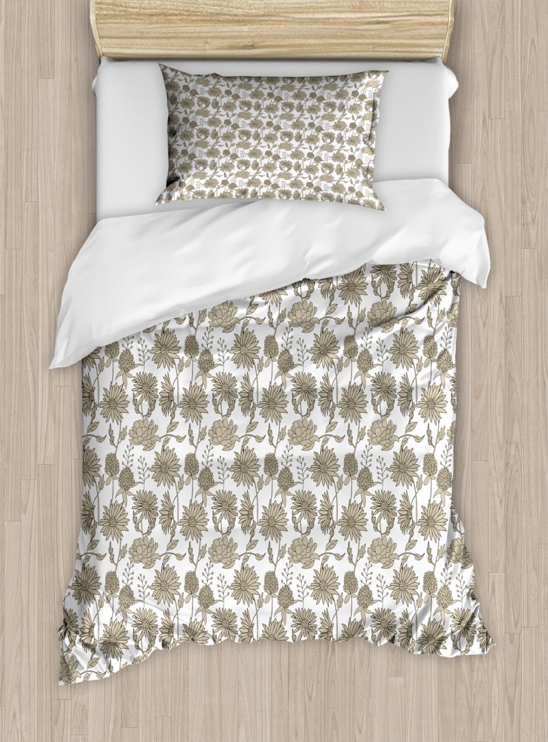Eggshell and White Twin Size Duvet Cover Set, Blossoming Spring Flowers ...