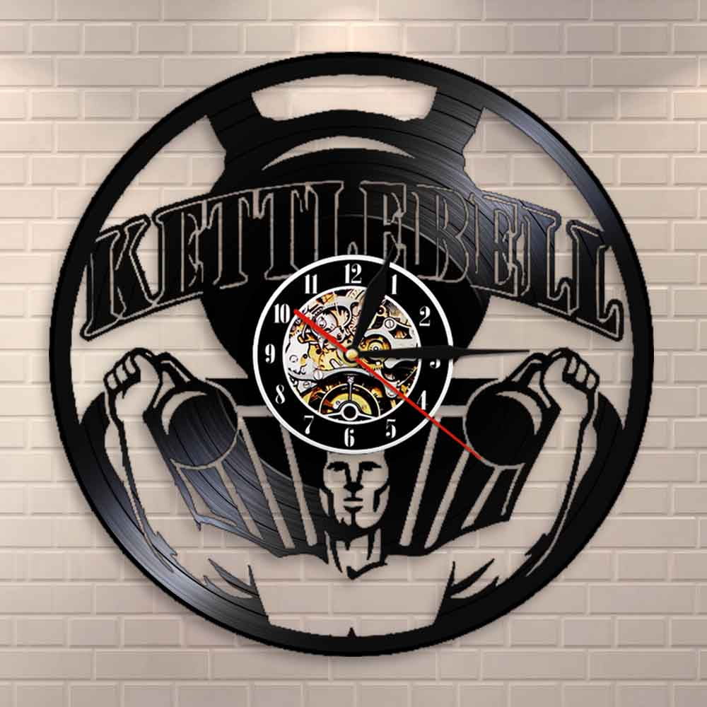 Bodybuilding Kettlebell GYM Sign Wall Clock Weightlifting Workout Vinyl ...