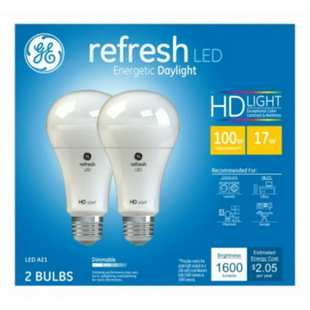 GE Lighting Refresh HD LED Light Bulbs, 100W Replacement, A21, 2-Pack ...