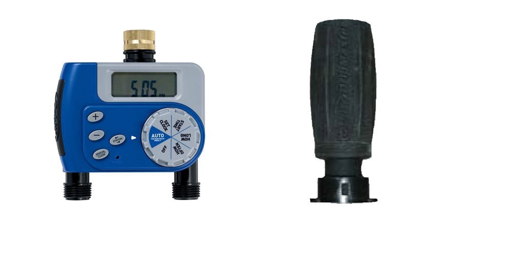 Orbit 2 Port Digital Hose Faucet Timer and 3-in-1 Drip Faucet Adapter ...