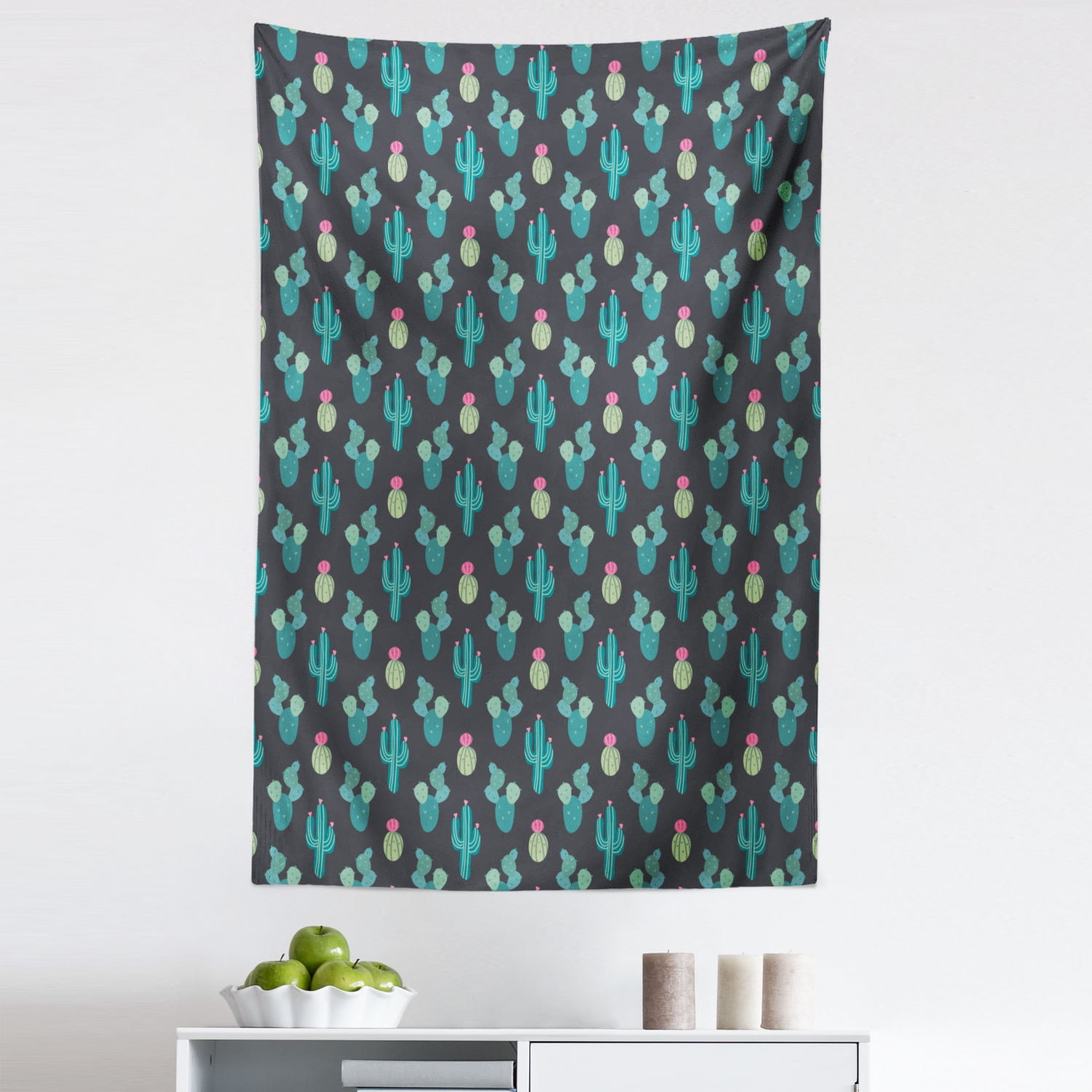 Botanical Tapestry, Saguaro Cactus Pattern with Blooms Exotic Plants ...