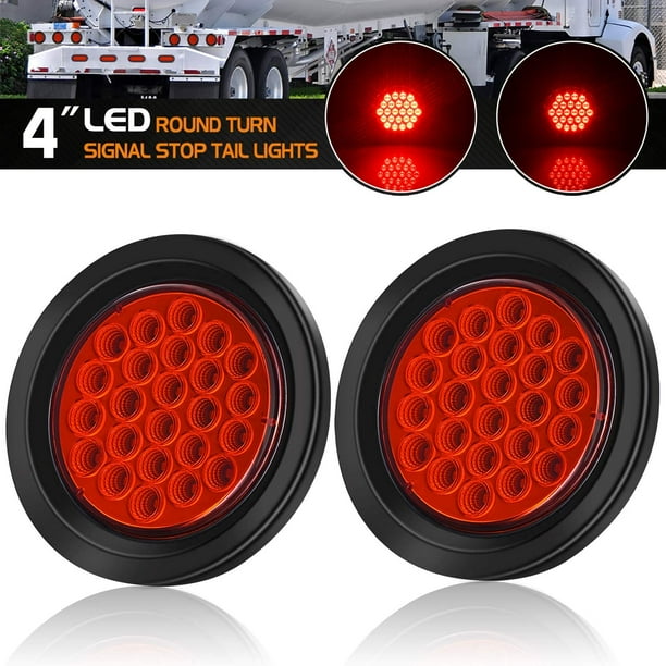 2Pack Red 4" Round 24 LED Truck Trailer Reflective Brake Stop Turn Tail ...