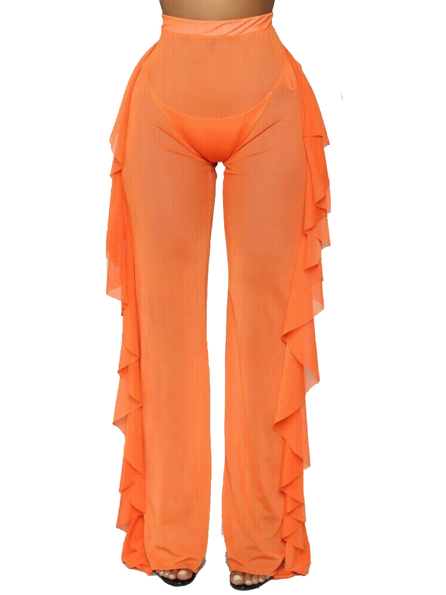 Mxiqqpltky Women Mesh Sheer Ruffle Cover Up Pants - Walmart.com