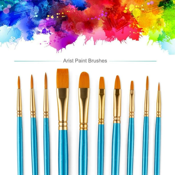 Paint Brush Set, 10 Pieces of Round Pointed Paint Brush, Nylon Hair ...