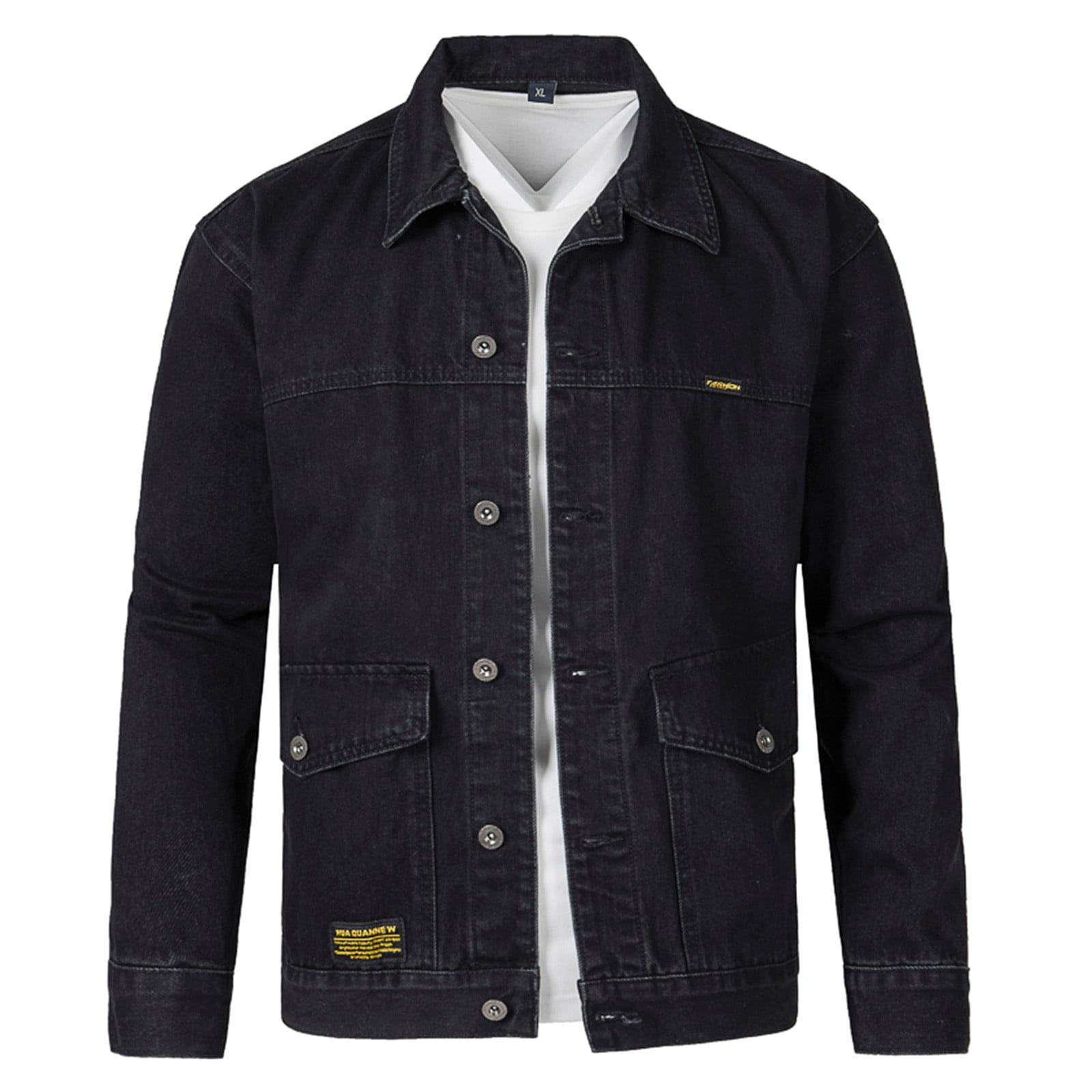 KaLI_store Men Jean Jacket Coat Denim Jacket Men's Button Down Denim ...