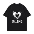 Black T Shirt With Heart Splash And Still Emo Text For Casual Wear ...