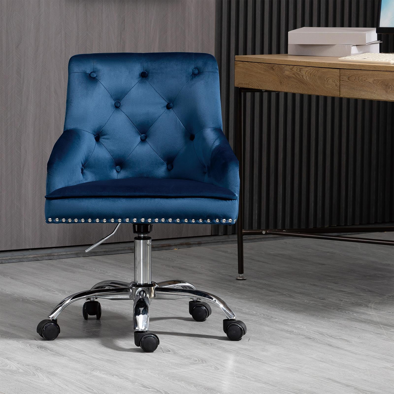MOJAY Velvet Tufted Office Chair with Nailhead Trim, Blue - Walmart.com