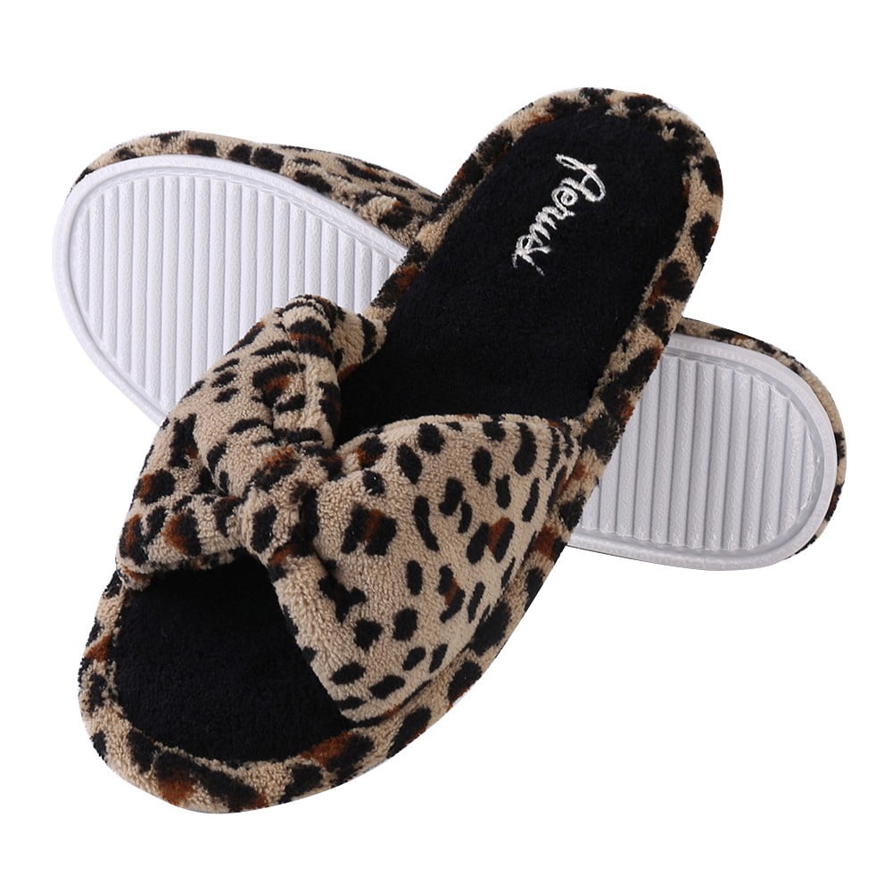 Aerusi - Cozy Leopard Print Shearling Relax Slide Memory Foam Slipper ...