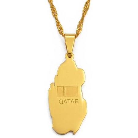 BeimoruQatar Map Pendant Necklace Golden Qatar Country Map Qatar Map ...