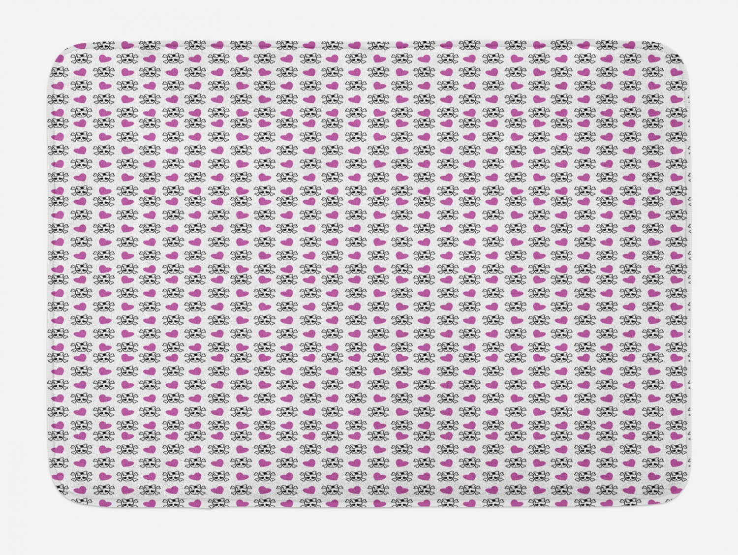 Teen Bath Mat, Funky and Girlish Youth Pattern Emo Skulls with Bowknots ...