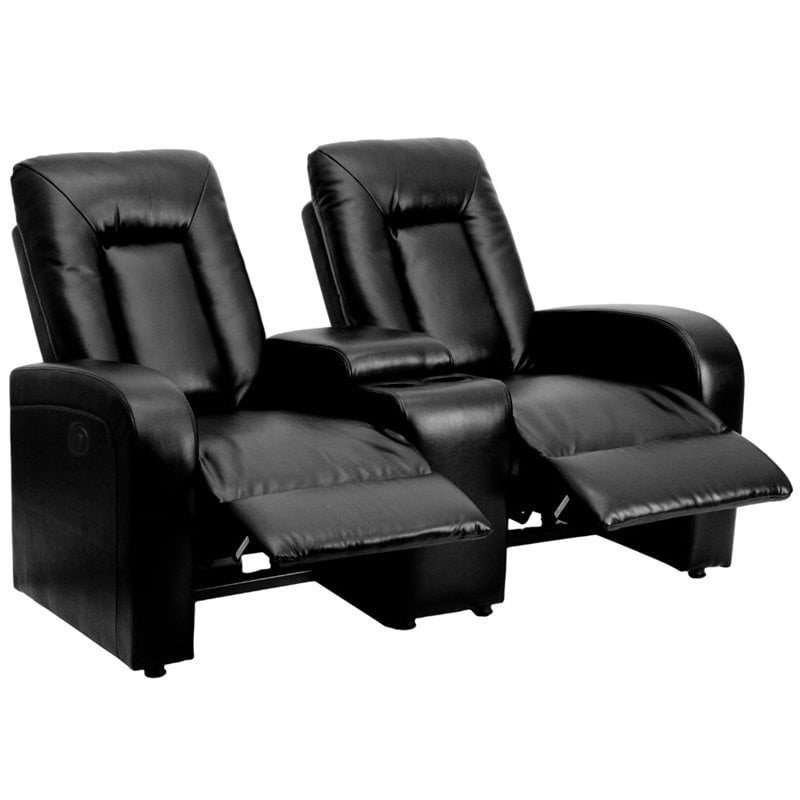 Bowery Hill 2 Seat Leather Reclining Home Theater Seating in Black ...