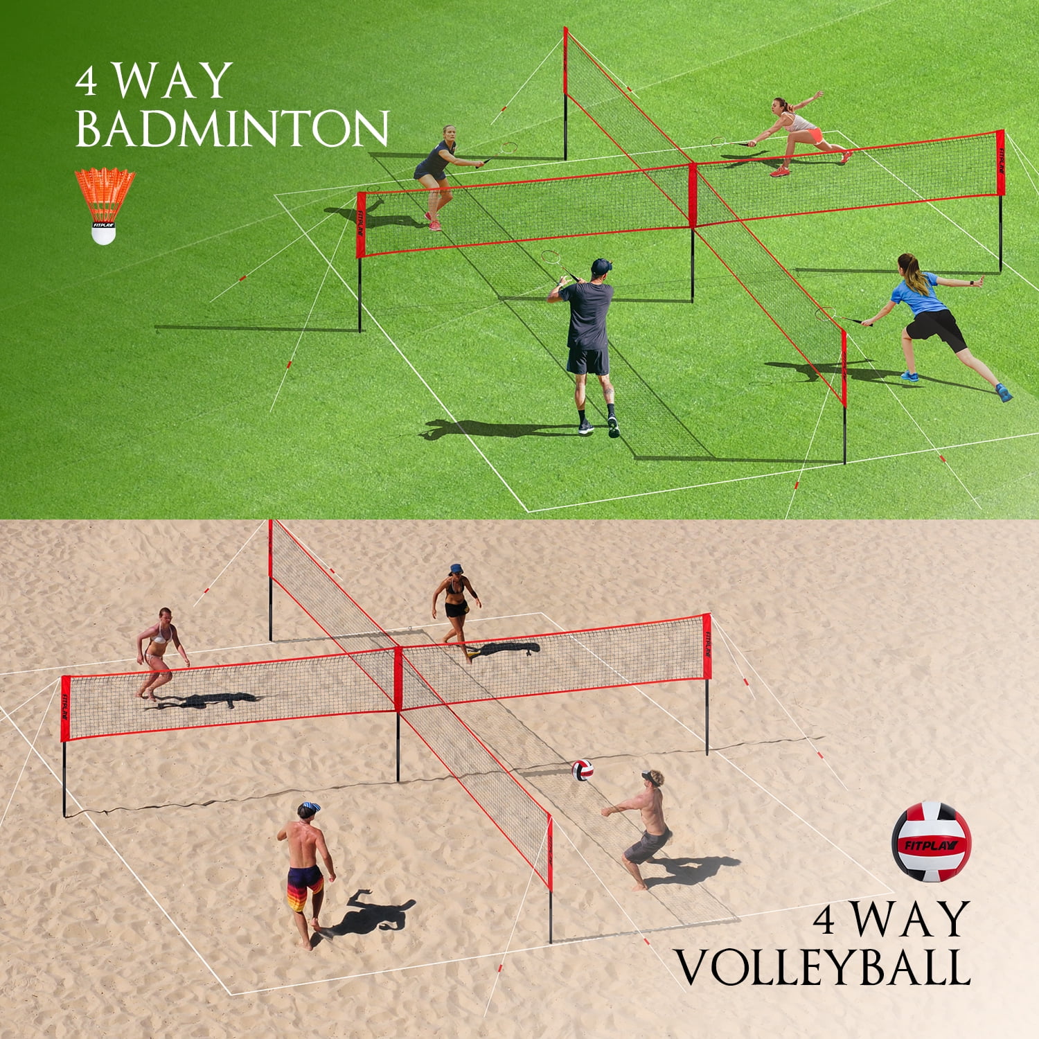 Buy FITPLAY X 4 Way Volleyball and Badminton Game Set-Ultimate Backyard ...