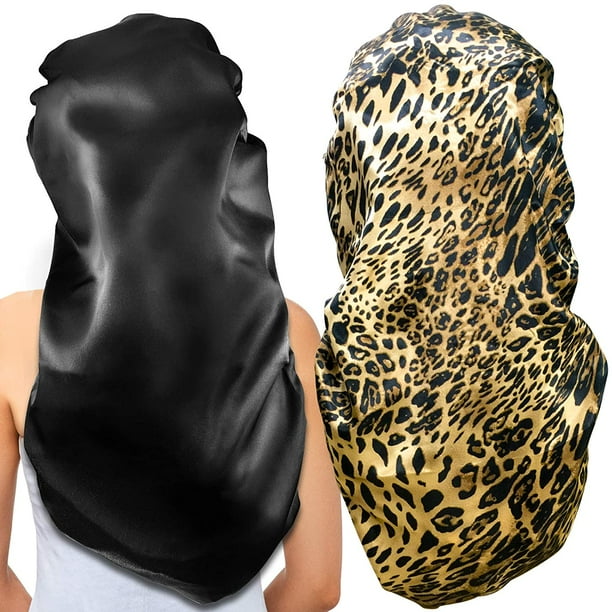 SHENMO 2 Piece Long Satin Sleep Cap, Extra Large Braided Sleep Caps ...