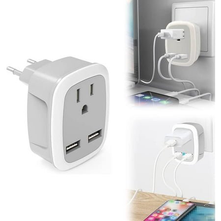 Canada Us to European Travel Plug Adapter with 2 USB, Multifunctional ...