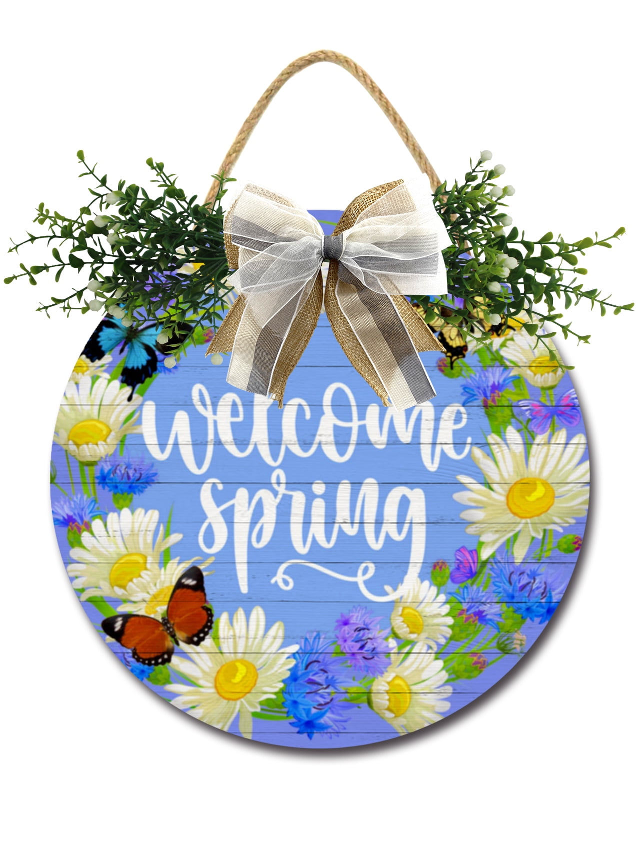 Welcome Spring Door Sign Home Decor Round Wood Wreaths Wall Hanging ...