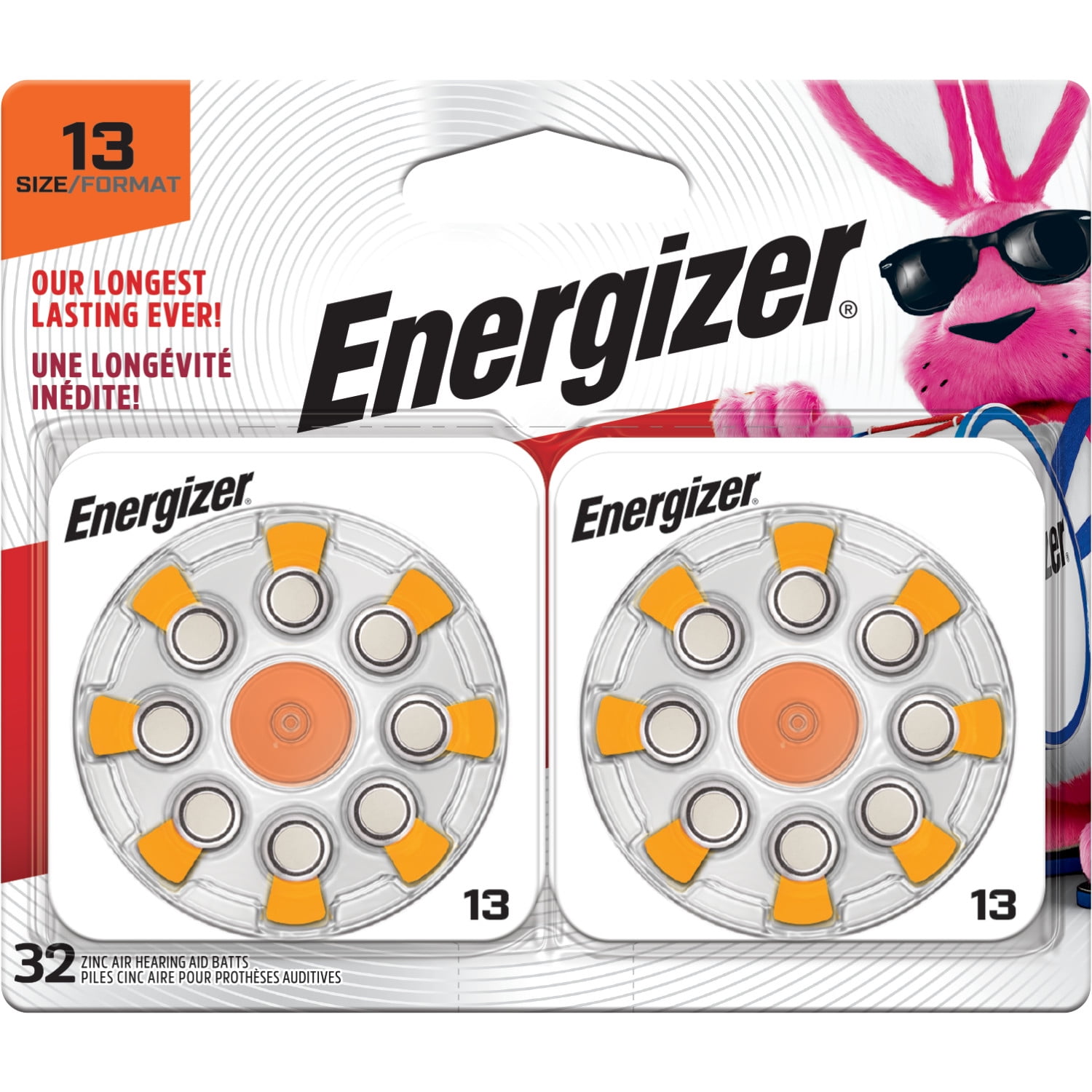 Energizer Hearing Aid Batteries, Battery Size 13, Orange Tab, 32 Pack ...