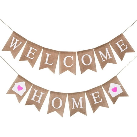 Welcome Home Banner Burlap Sign–Rustic Vintage Inspired Party Buntings ...
