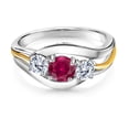 Gem Stone King 925 Sterling Silver and 10K Yellow Gold Round Red ...
