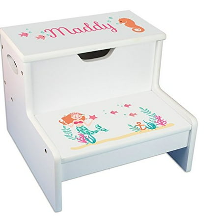 Personalized Mermaid Princess White Childrens Step Stool with Storage ...