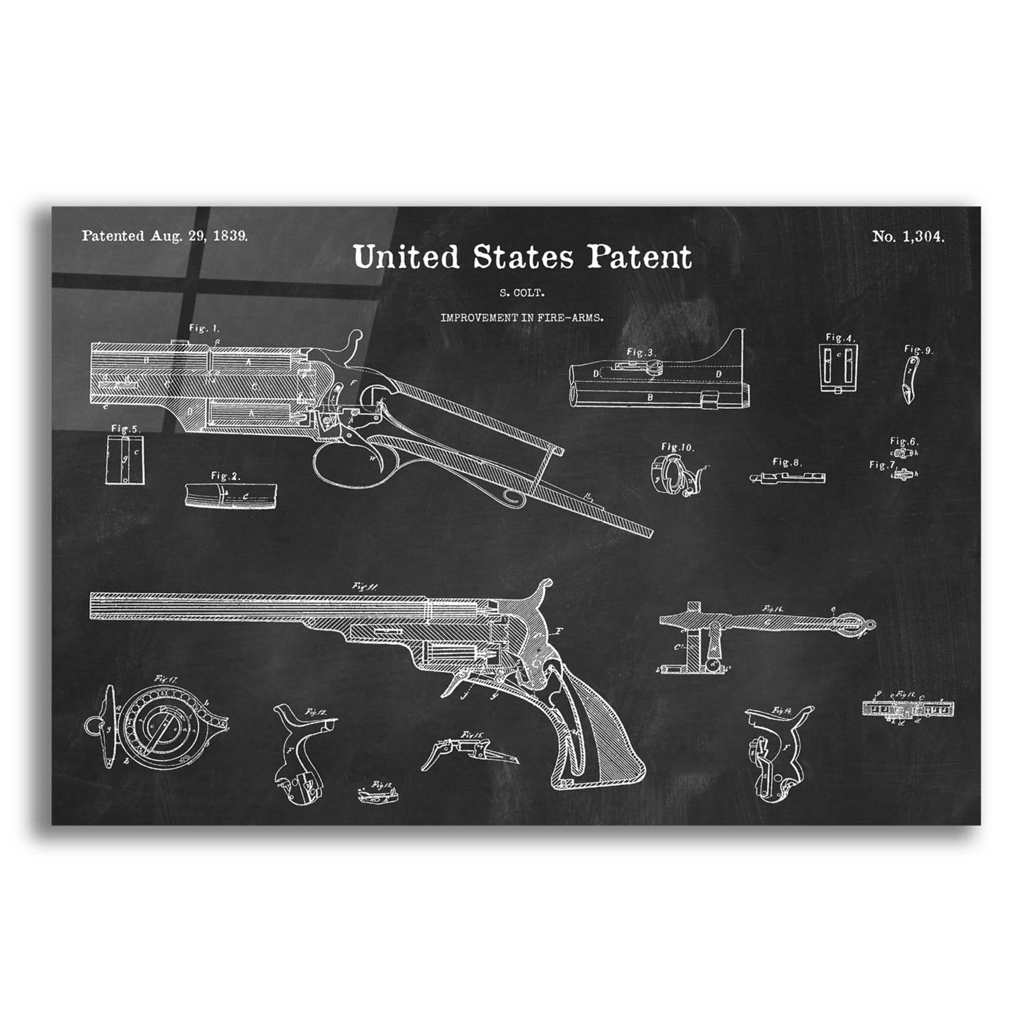 Epic Art 'Colt Revolver Blueprint Patent Chalkboard,' Acrylic Glass ...