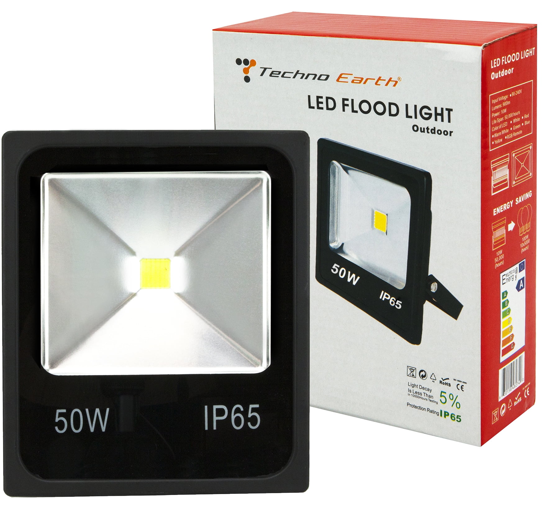 Techno Earth 50W Super Bright Outdoor LED Flood Lights, 60W Halogen ...