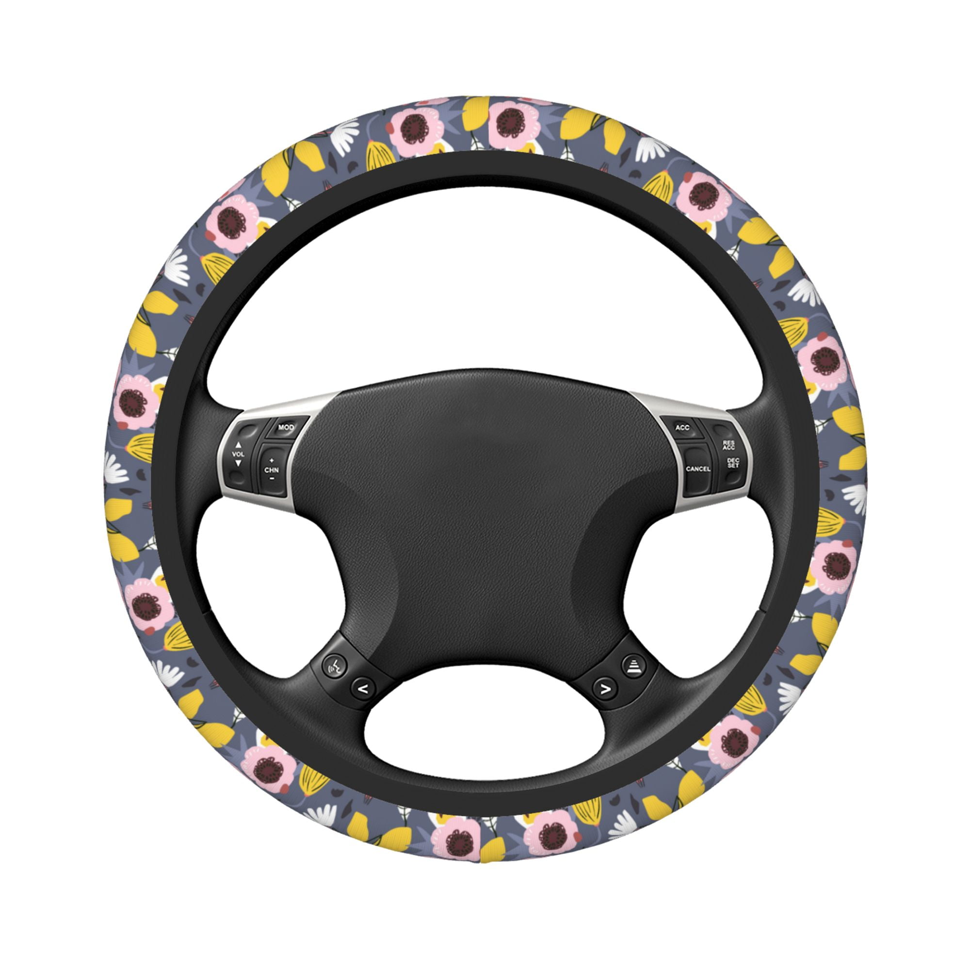 DouZhe Blue Floral Watercolor Flowers Prints Steering Wheel Cover ...