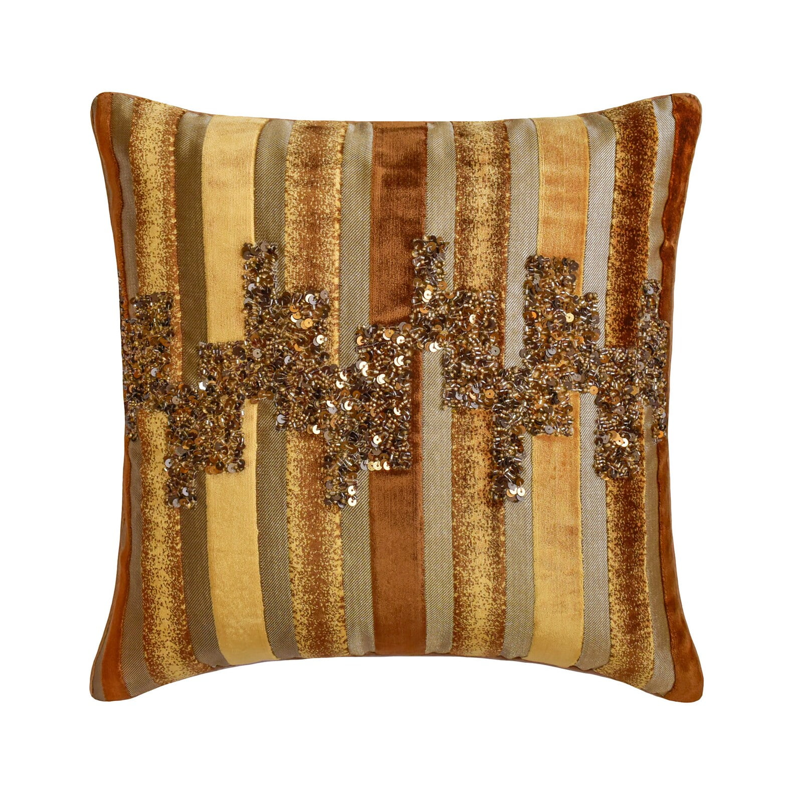 Decorative Gold 16"x16" (40x40 cm) Throw Pillows, Velvet Sequins Beaded ...