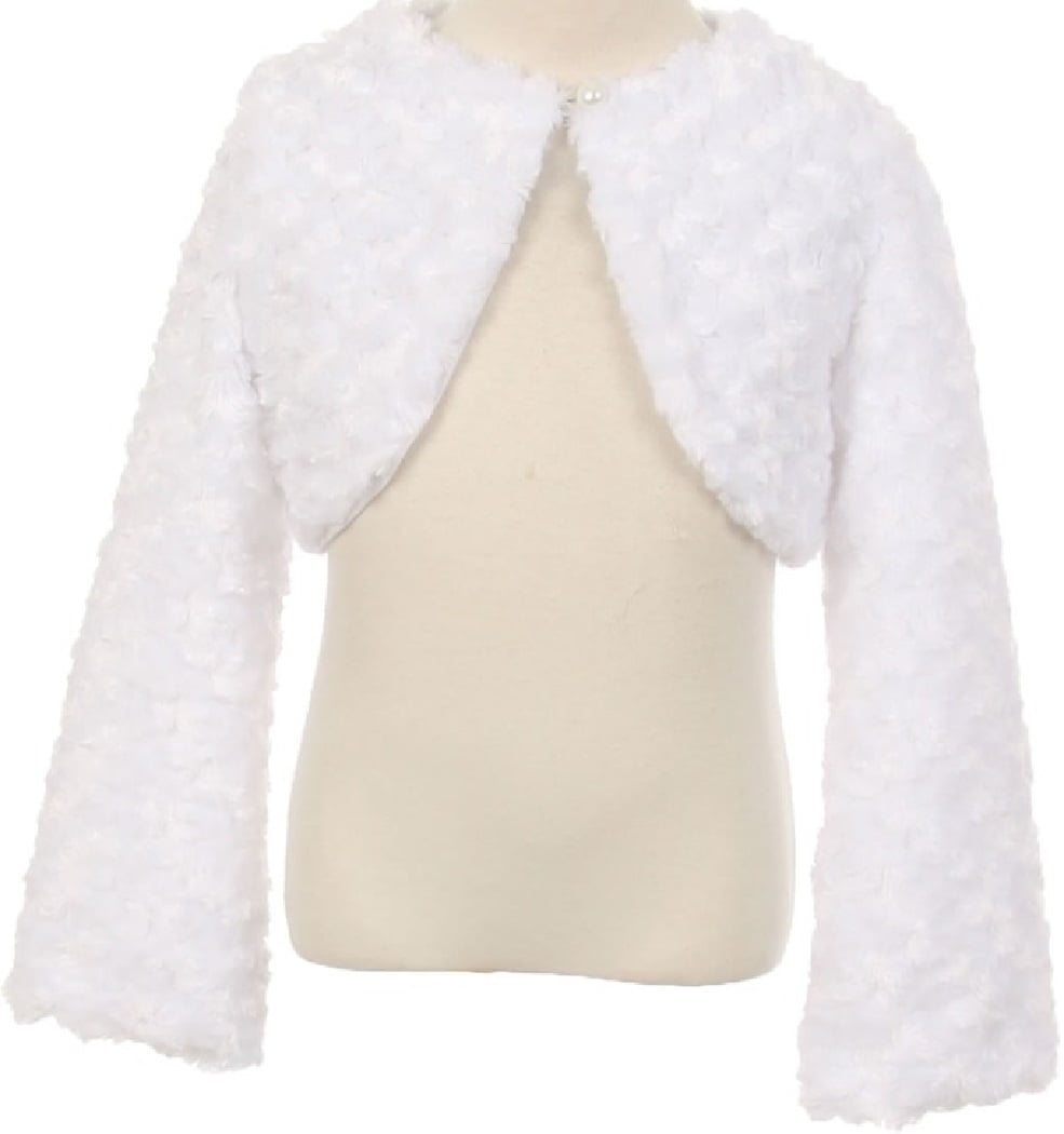 Little Girls Cute Fluffy Chenille Fur Flower Girls Bolero Jacket Coat ...