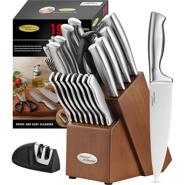 Marco Almond MA22 Kitchen Knife Sets, 19 Pieces Stainless Steel Hollow ...