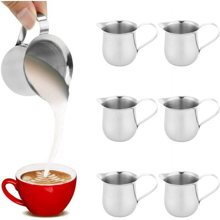 Mini Milk Jug, Set of 6 Stainless Steel Milk Pitcher, 90ml/3oz Mini ...