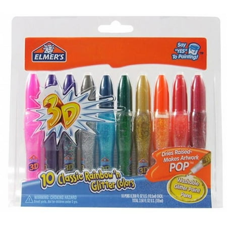 Elmers-xacto E199 10 Count Washable 3D Glitter Paint Pens - Walmart.ca