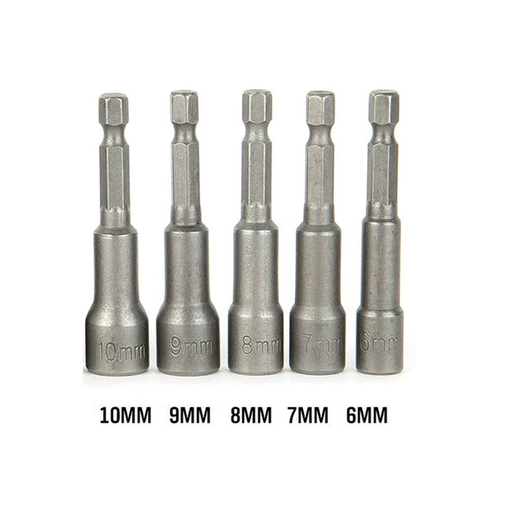 5 Pcs 6-10mm Socket Magnetic Nut Driver Set Drill Bit Adapter 1/4 Hex ...