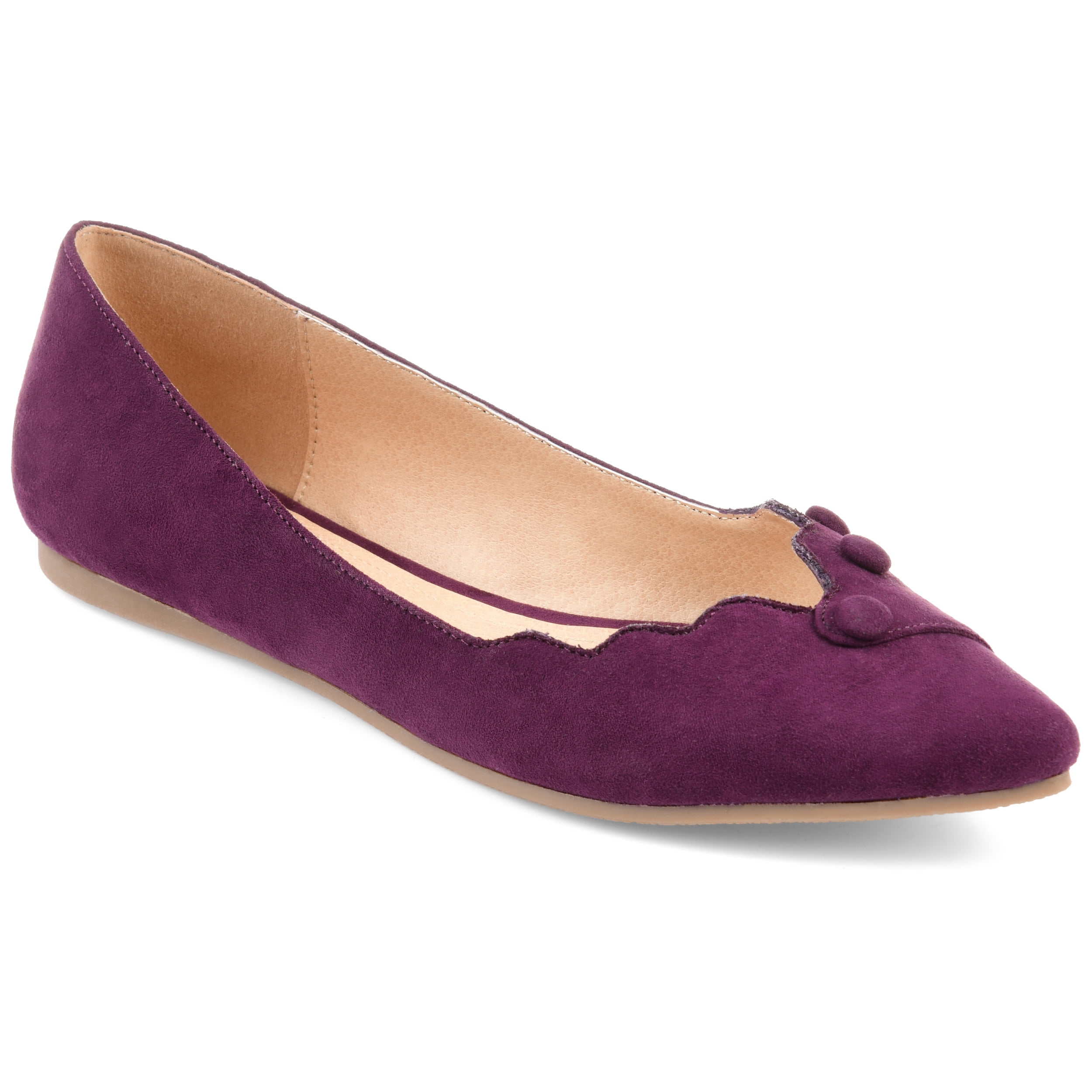 Womens Faux Suede Button Scalloped Flats - Walmart.com