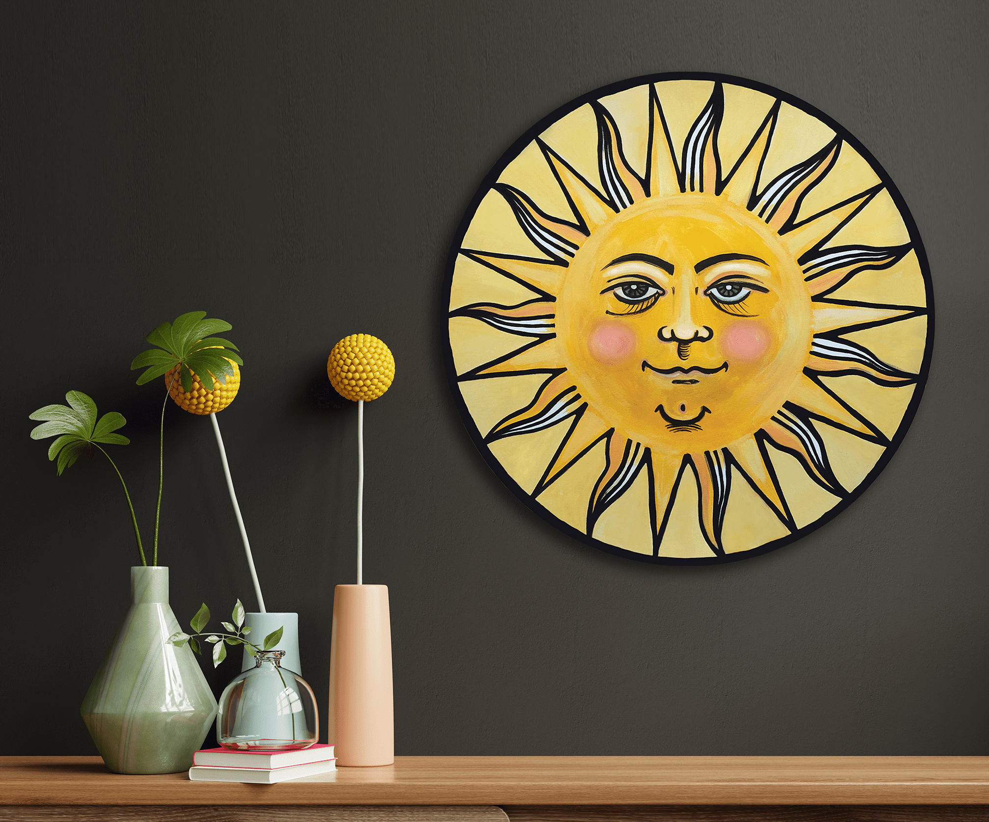 Sun Wall Art Ready to Hang 20" Smiling Yellow Sun Wall Decor - Walmart.com