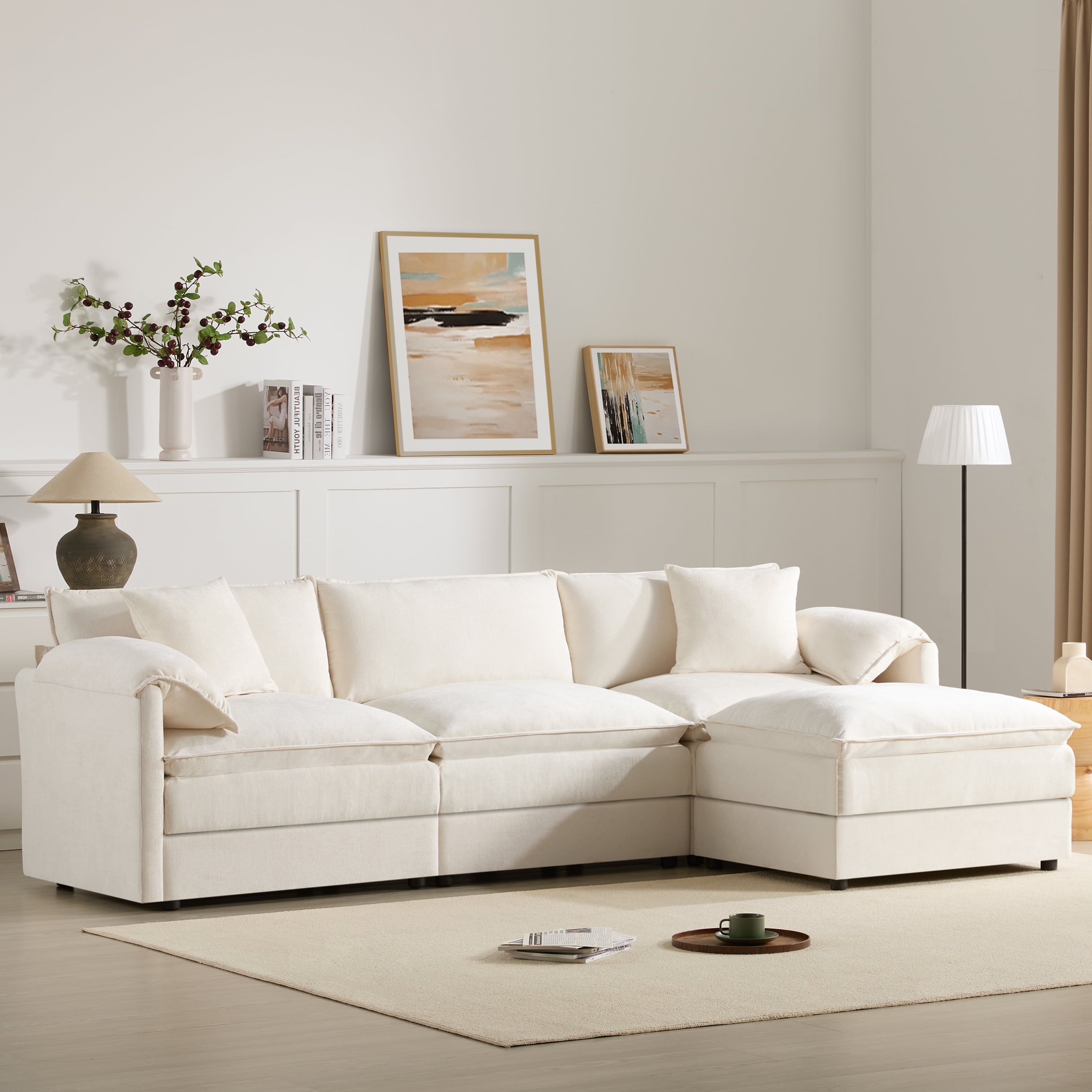 Noble House Chenille Modular Sectional Sofa with Deep and Wide Seat ...