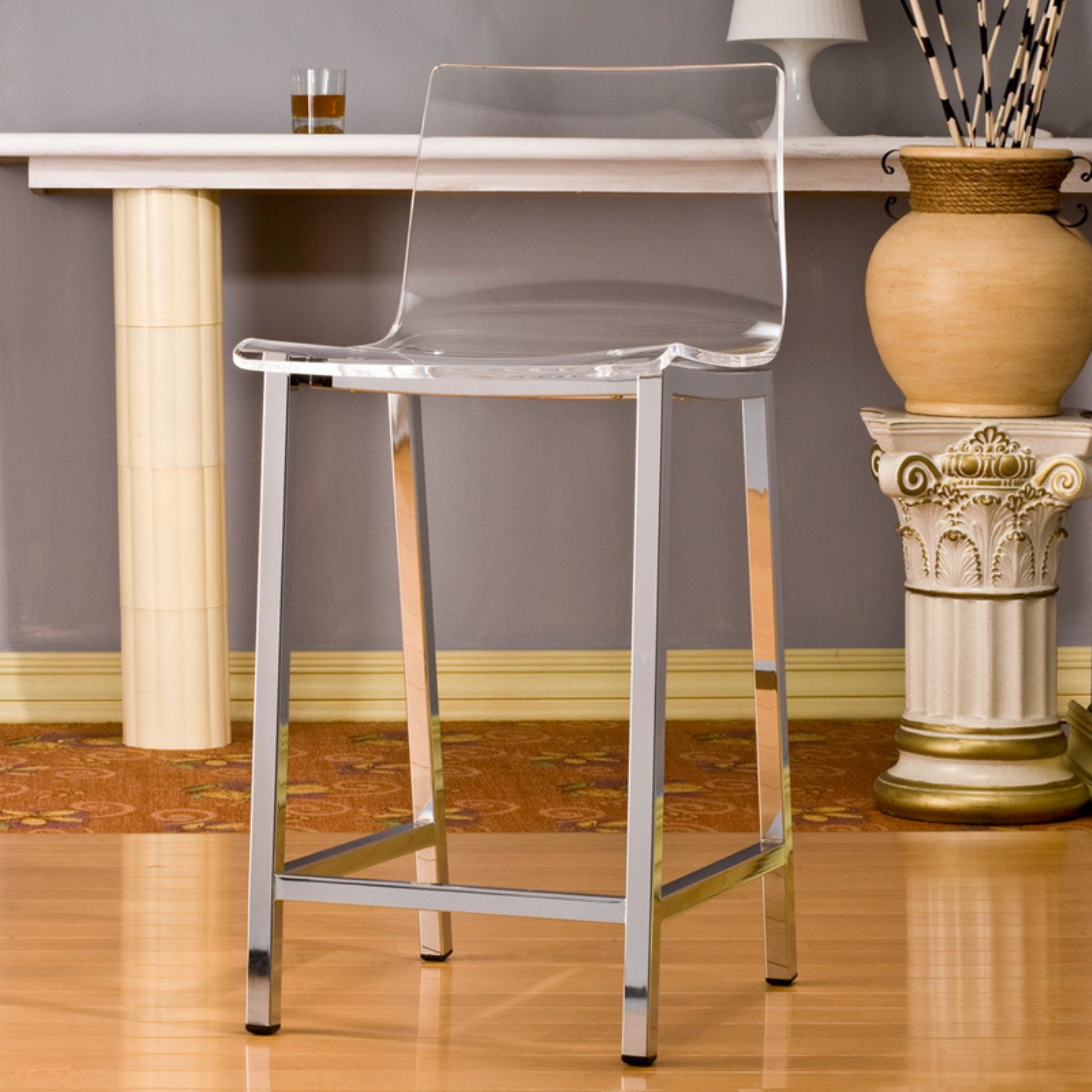 Free Shipping Fox Hill Trading Pure Decor 24 Acrylic Metal Counter Stools in Clear Set of 2 Walmart