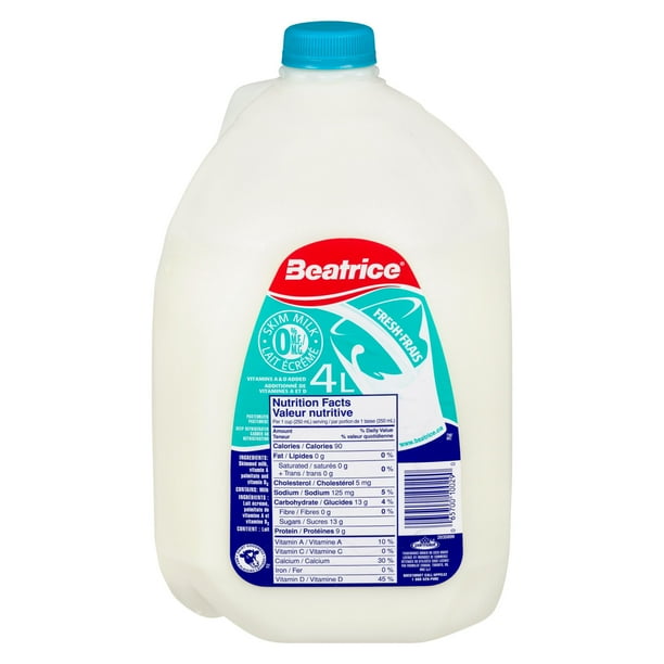 Beatrice Milk Jug Skim 4L, Bea Skim Milk Jug 4L - Walmart.ca
