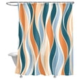 Abstract Curves Shower Curtain, Retro Teal Orange Fluid Ribbons Wavy ...