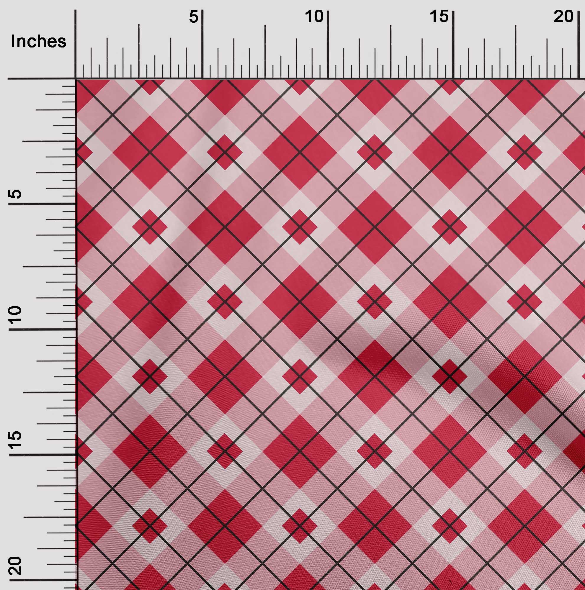 oneOone Cotton Silk Bright Red Fabric Argyle Check Diy Clothing ...
