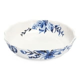 Bico Watercolor Blue Flower Ceramic 32oz Scalloped Dinner Bowls, Set of ...