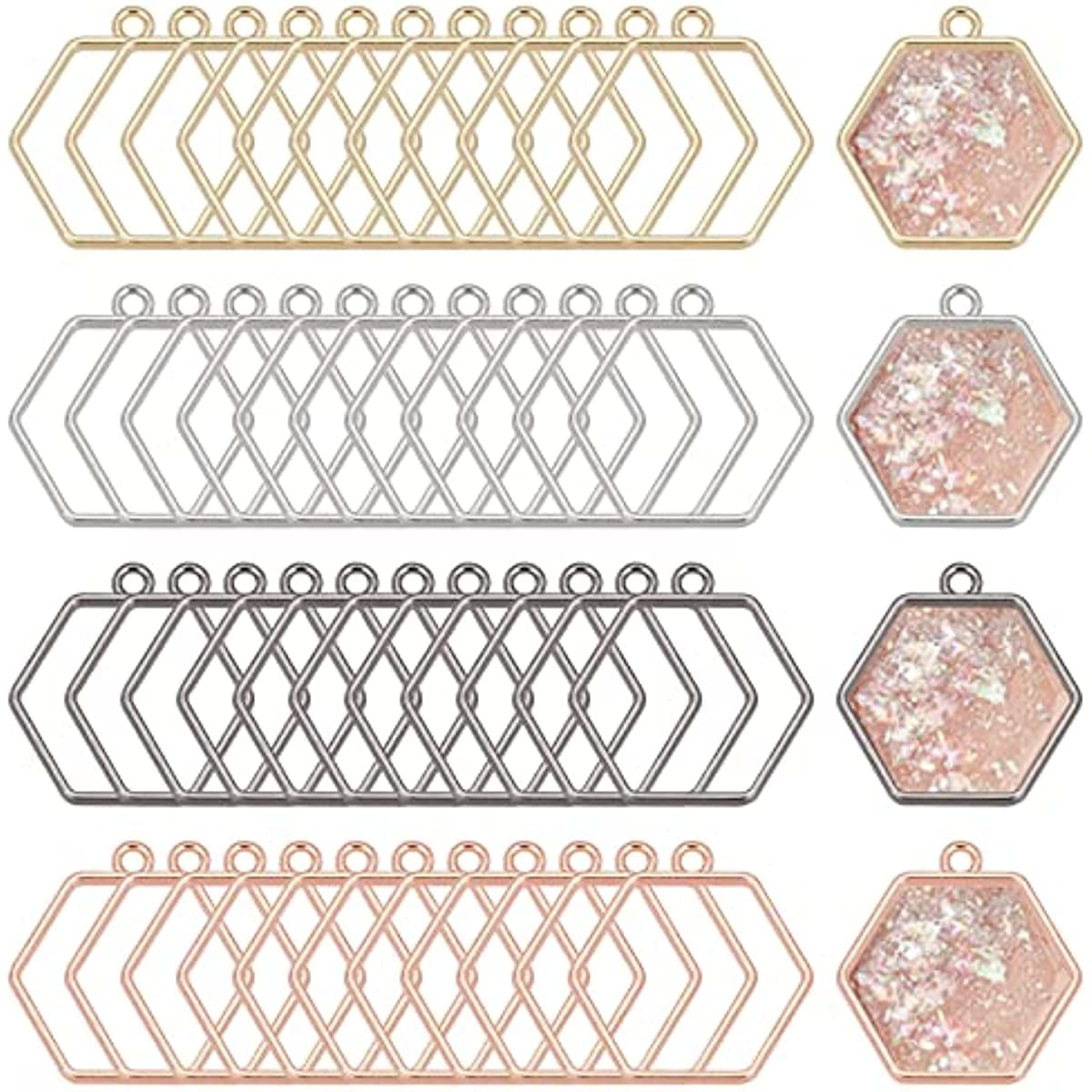 48Pcs 4 Colors 29x28mm Hexagon Framework Open Back Bezel Pendant Blanks ...