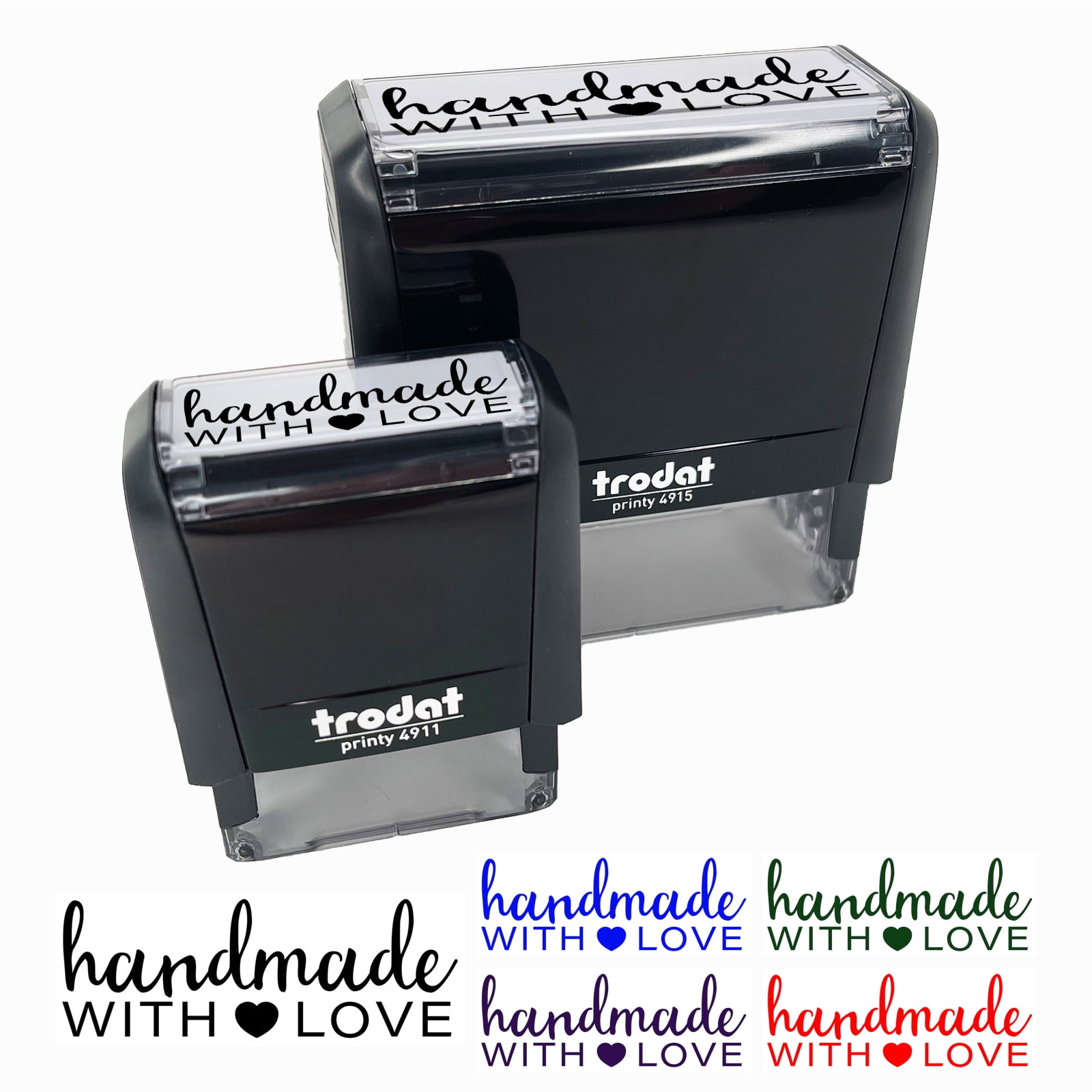 Handmade with Love Heart Detail Self-Inking Rubber Stamp Ink Stamper ...