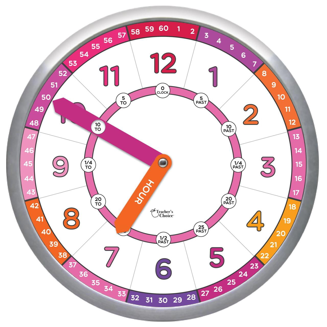 Teacher's Choice Educational Wall Clock - Silent Movement Time Teaching ...