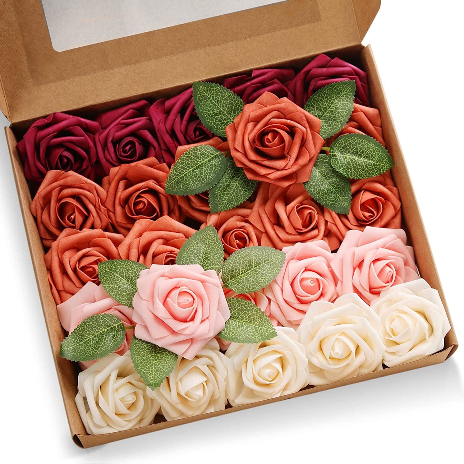 Realistic Simulated Rose Set - 1 Set of 25 Color-Blocked False Roses ...