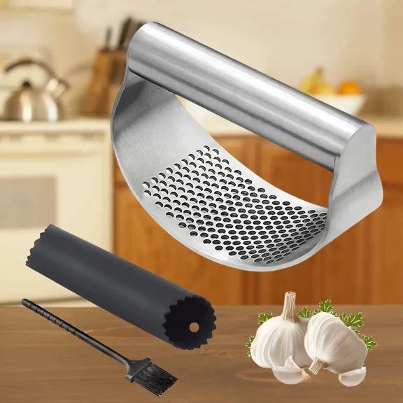 Mainstays Stainless Steel Garlic Press, 7.7in Ergonomic Lightweight ...